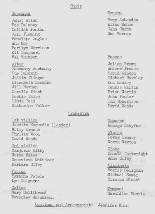 SCUNA history: Annual Concert 2 August 1968