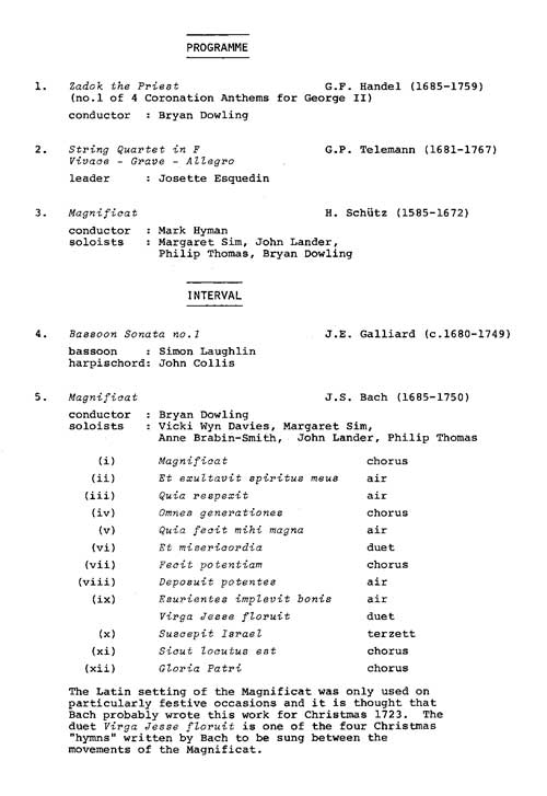SCUNA history: Baroque Concert [2nd Term Concert] 10 August 1978