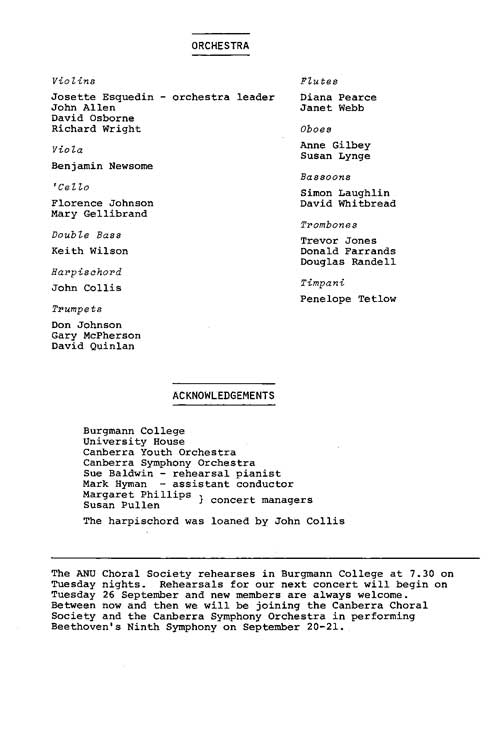 SCUNA history: Baroque Concert [2nd Term Concert] 10 August 1978